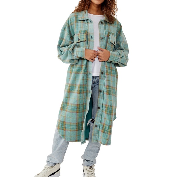 Free People | Jackets & Coats | Free People Plaid Long Ruby Jacket ...